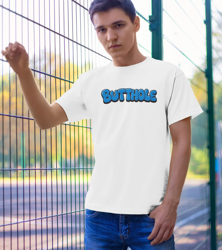 Butthole Bubble Letter Graffiti Blue T-Shirt