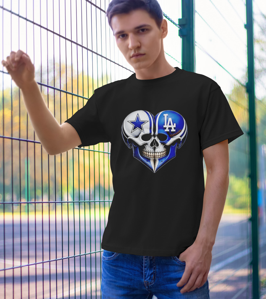 Dallas Cowboys Los Angeles Dodgers Heart Skull T-Shirt