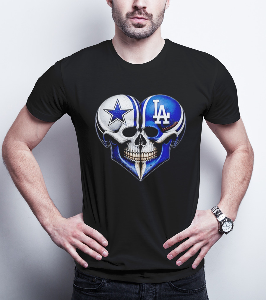 Dallas Cowboys Los Angeles Dodgers Heart Skull T-Shirt
