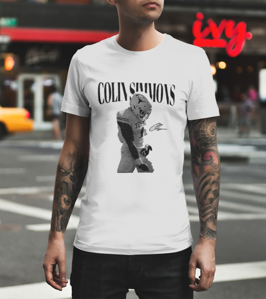 Colin Simmons Texas Longhorns Football Grotesque Sack Celly T-Shirt