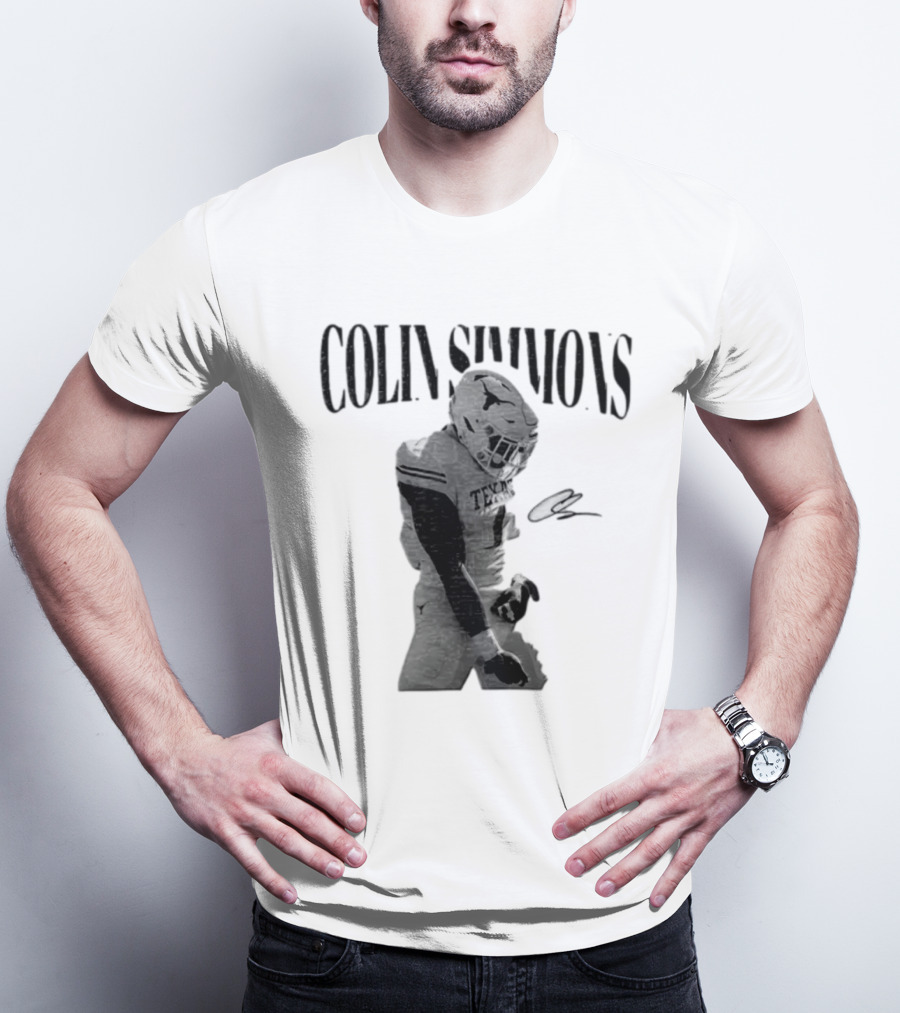 Colin Simmons Texas Longhorns Football Grotesque Sack Celly T-Shirt