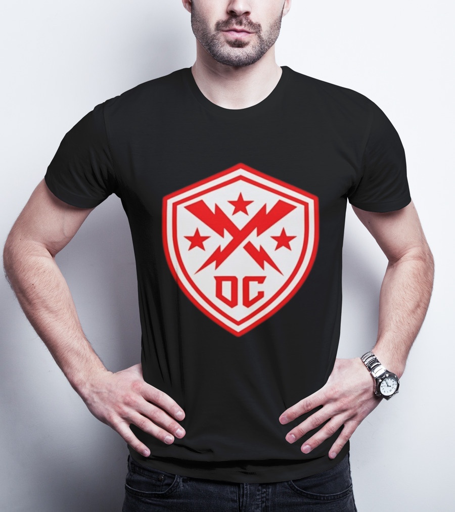 DC Shield Lightning Bolts Stars Emblem Red White T-Shirt