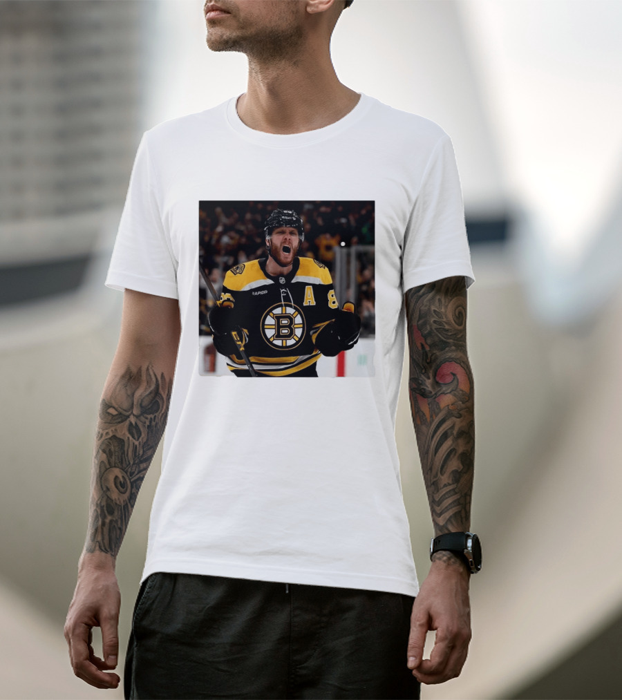 David Pastrnak Bruins Captain Announcement With Iconic Team Jersey Celebration T-Shirt