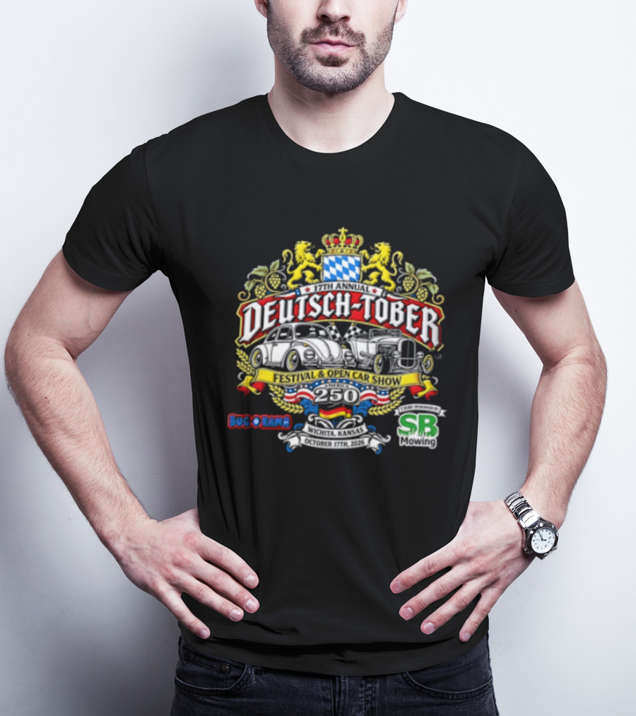 Deutsch Tober Festival Open Car Show Wichita Kansas October 17th 2026 Bavarian Crest Lions Cars SRS SB Shep Boys T-Shirt