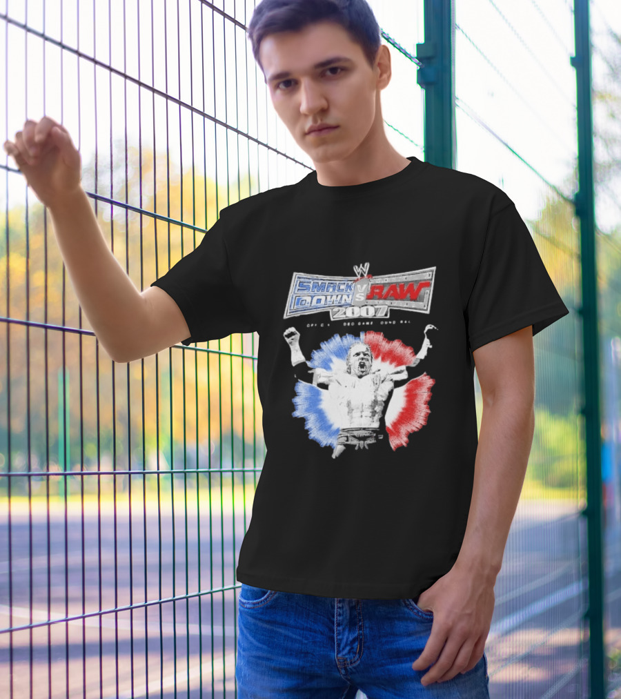WWE SmackDown Vs Raw 2007 Video Game Soundtrack Fighter Triumph In Blue And Red T-Shirt