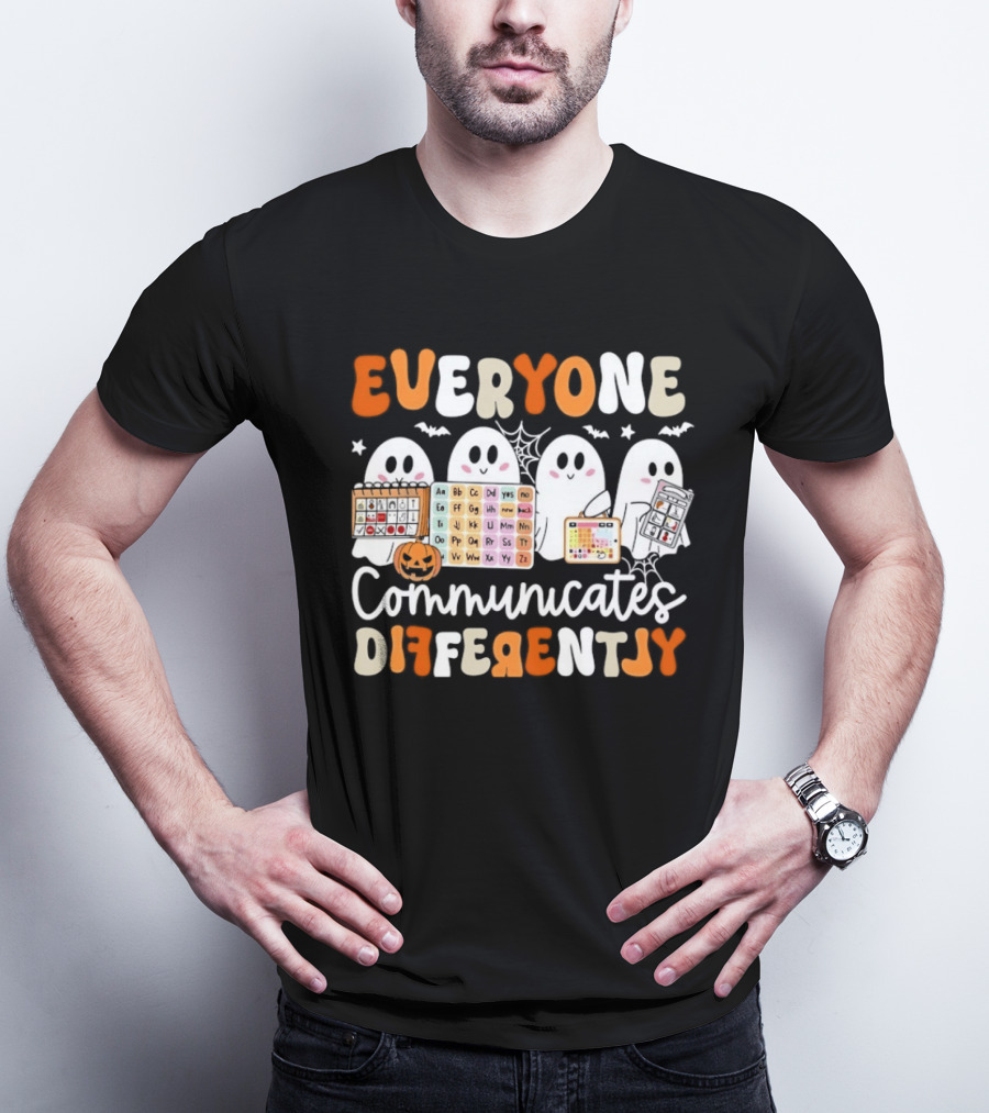 Everyone Communicates Differently Halloween Ghosts AAC Awareness T-Shirt