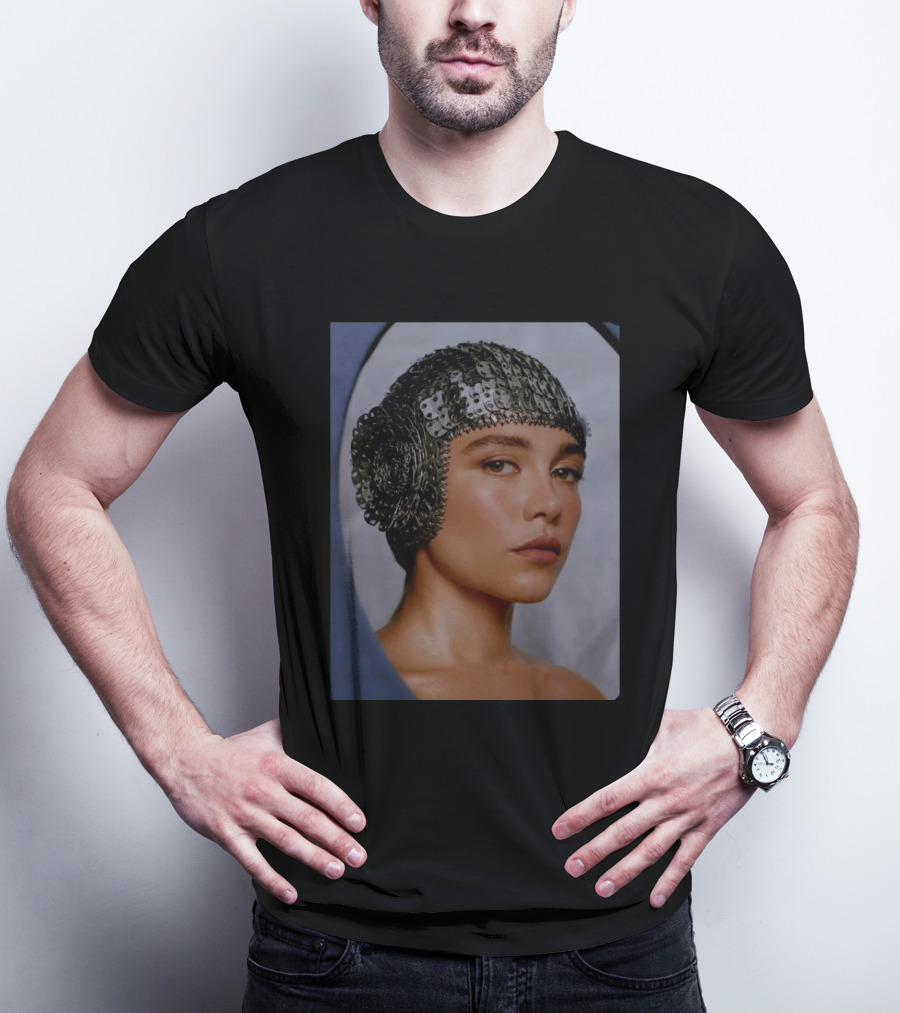 Florence Pugh Stuns On Vanity Fair With Elegant Chainmail Headpiece T-Shirt