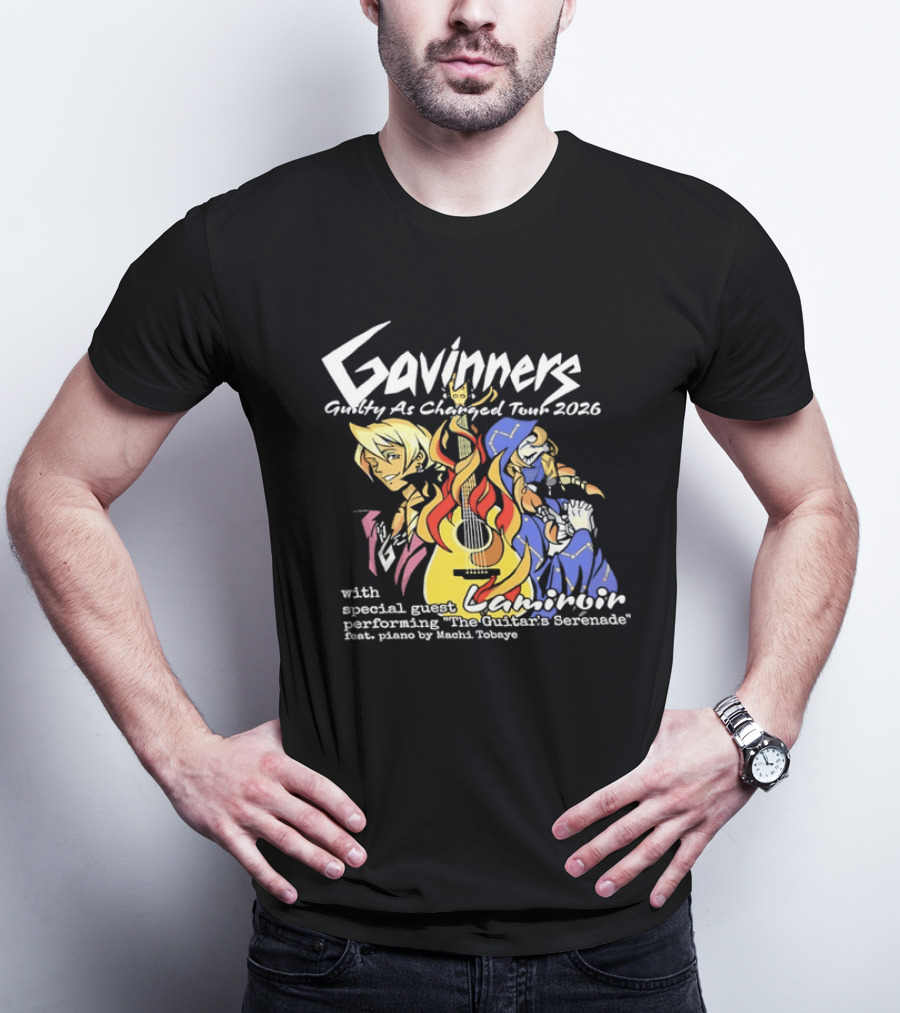 Gavinners Guilty As Charged Tour 2026 Special Guest Lamiroir Performing The Guitar's Serenade Machi Tobaye T-Shirt