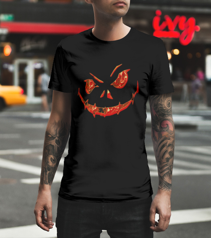 Halloween Evil Pumpkin Face Spooky Grinning Jack O'Lantern T-Shirt