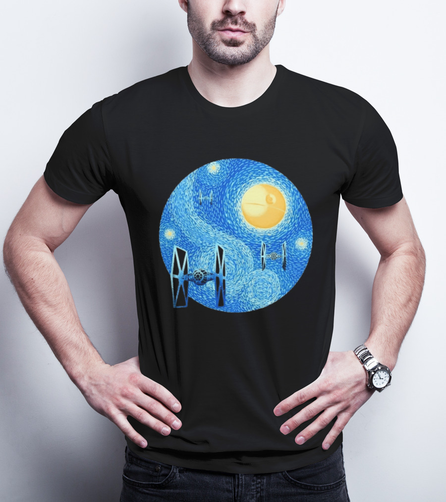 Starry Night Death Star Tie Fighters Star Wars Van Gogh T-Shirt