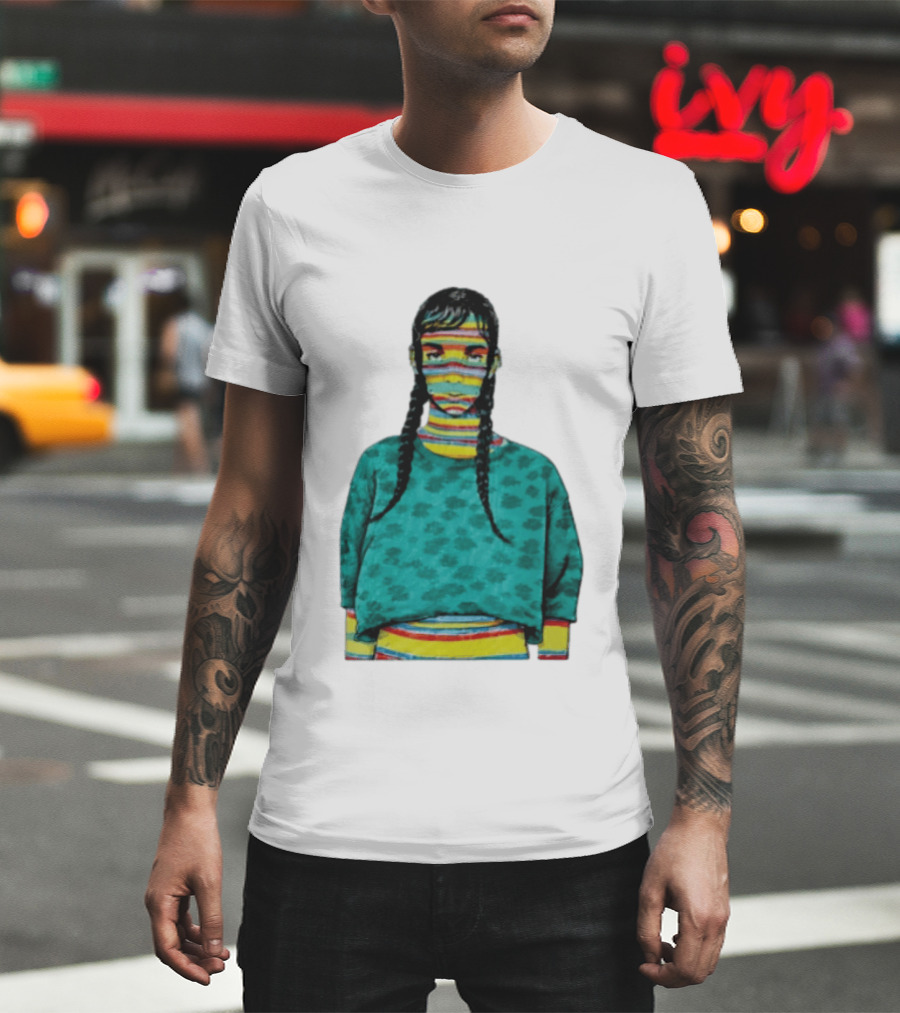 Sicko Last Spring Japan Kai Cenat Striped Face And Braids T-Shirt