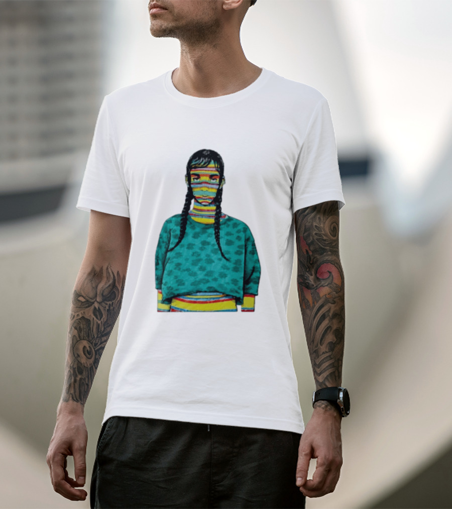Sicko Last Spring Japan Kai Cenat Striped Face And Braids T-Shirt