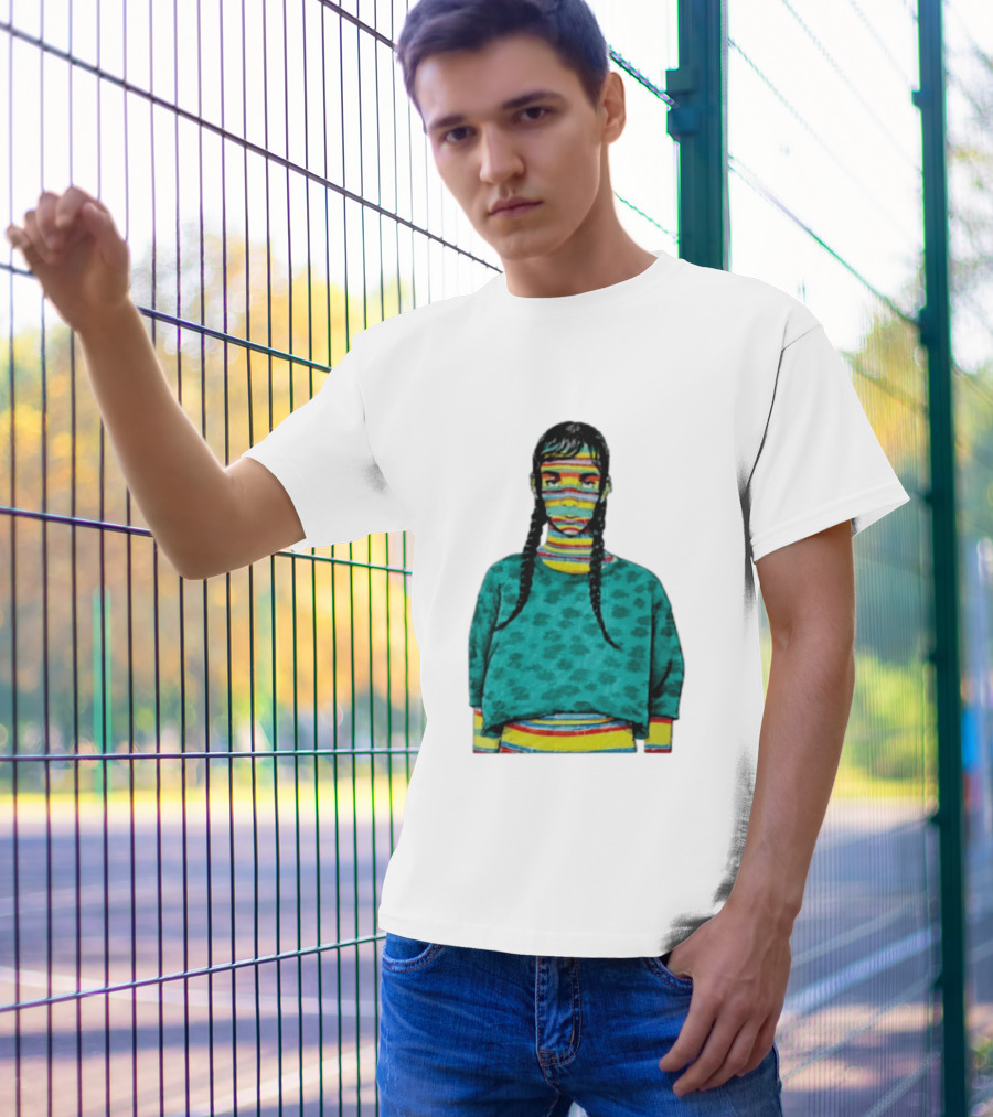 Sicko Last Spring Japan Kai Cenat Striped Face And Braids T-Shirt
