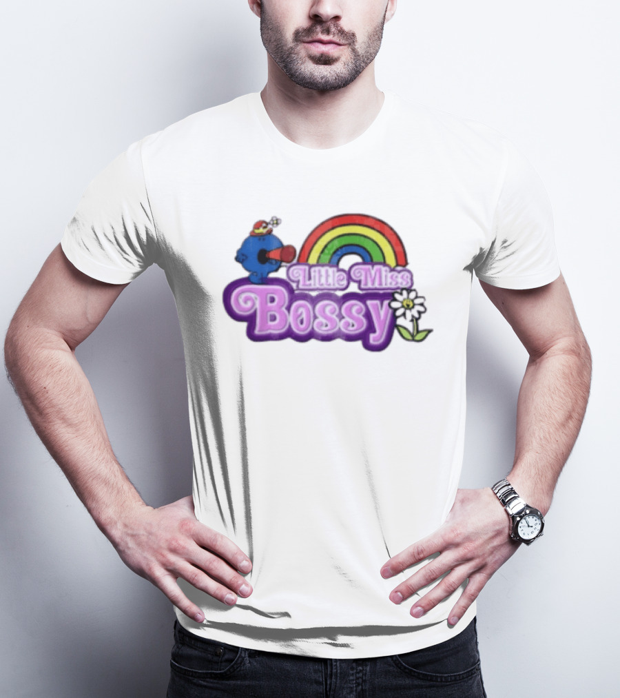 Little Miss Bossy Rainbow With Flower And Megaphone T-Shirt