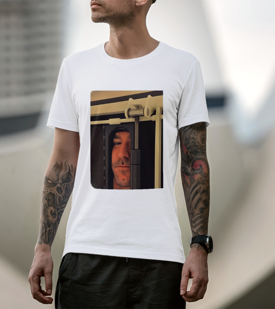 Man Peeking Through Door Face Hidden Observation Doorway T-Shirt