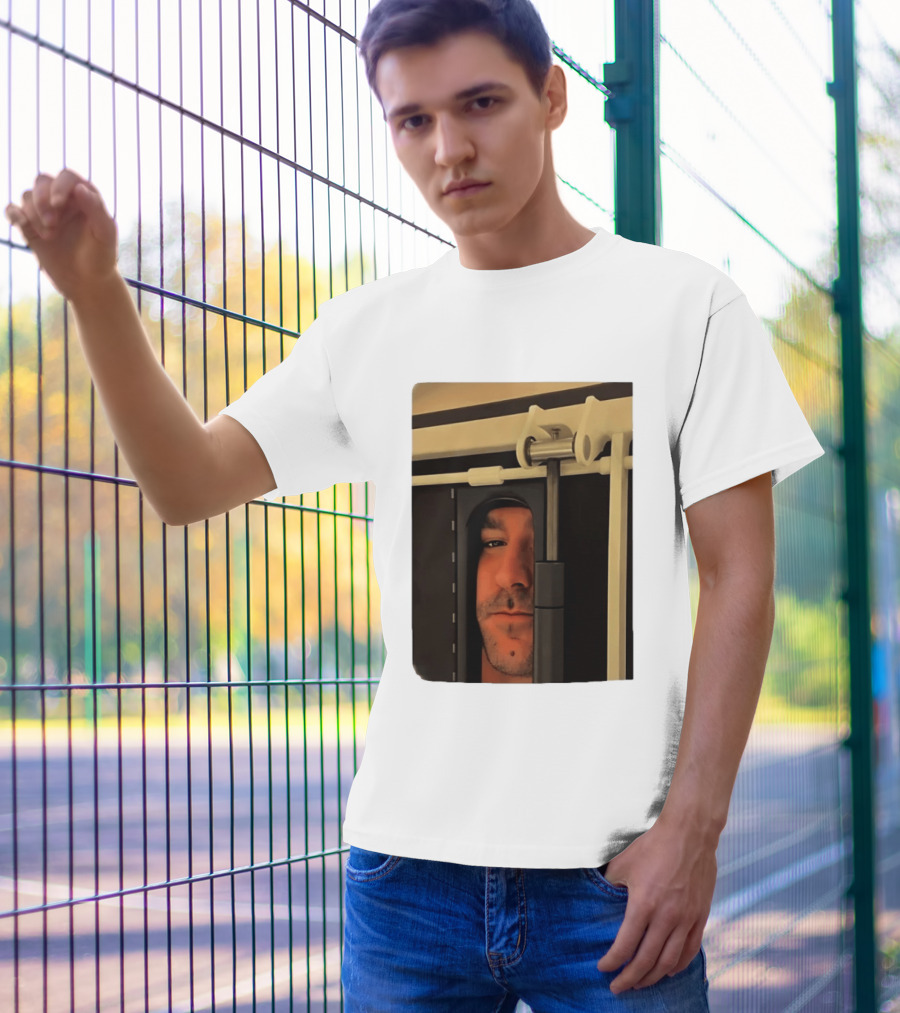 Man Peeking Through Door Face Hidden Observation Doorway T-Shirt
