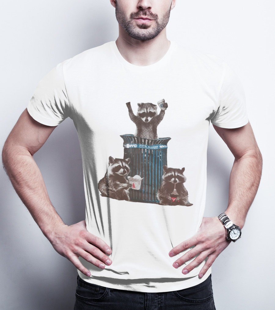 NYC Fifth Avenue Raccoons In Trash Can Pizza Coffee T-Shirt
