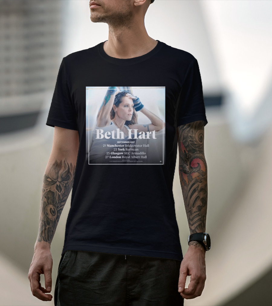 Beth Hart September 2027 UK Concerts Manchester York Glasgow London Tour Dates T-Shirt