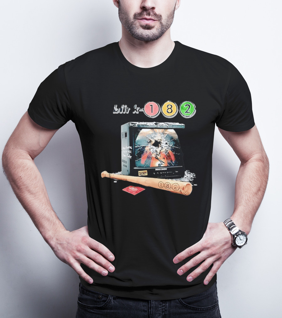 Blink 182 Rock Show Mark Hoppus Tom DeLonge Travis Barker TV Baseball Bat Iconic Display T-Shirt