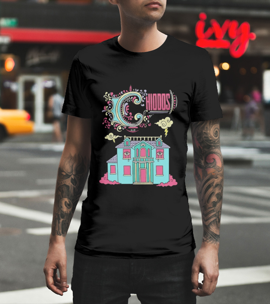 Chiddos House Whimsical Surreal Crying Eyes House Clouds Lightning T-Shirt
