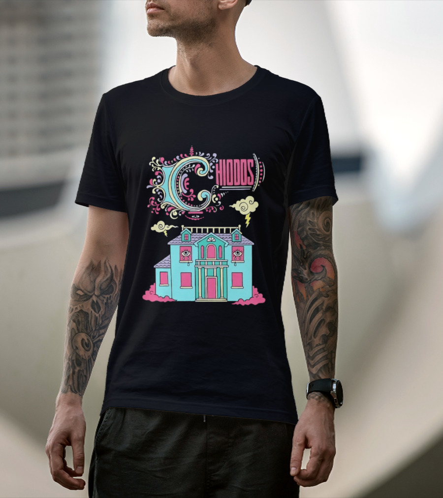 Chiddos House Whimsical Surreal Crying Eyes House Clouds Lightning T-Shirt