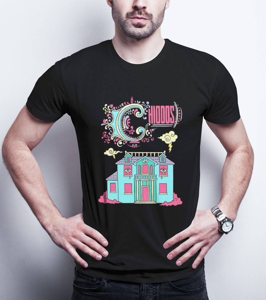 Chiddos House Whimsical Surreal Crying Eyes House Clouds Lightning T-Shirt