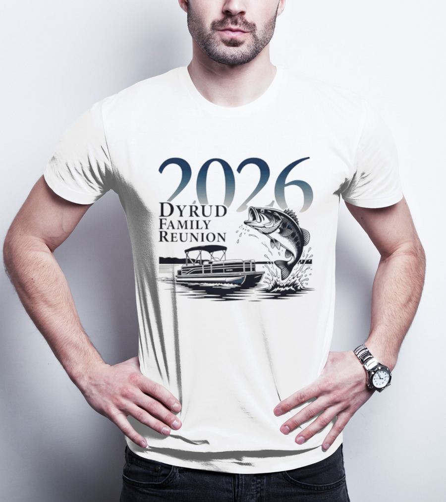 2026 Dyrud Family Reunion Fishing Trip Boat And Jumping Fish T-Shirt