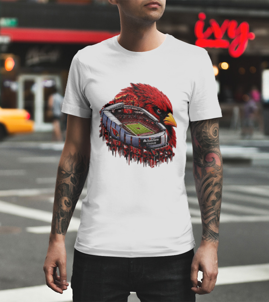 Arizona Cardinals State Farm Stadium With Cardinal Artwork And NFL Football T-Shirt