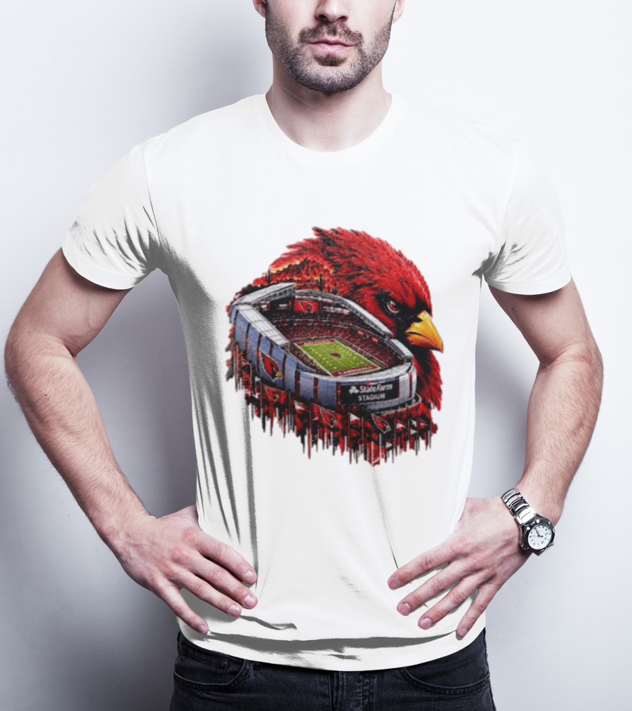 Arizona Cardinals State Farm Stadium With Cardinal Artwork And NFL Football T-Shirt