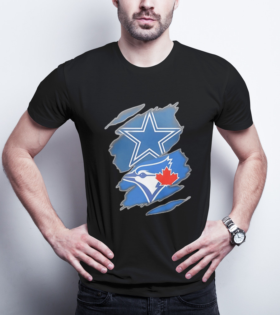 Dallas Cowboys Star And Toronto Blue Jays Jay With Maple Leaf Ripped T-Shirt