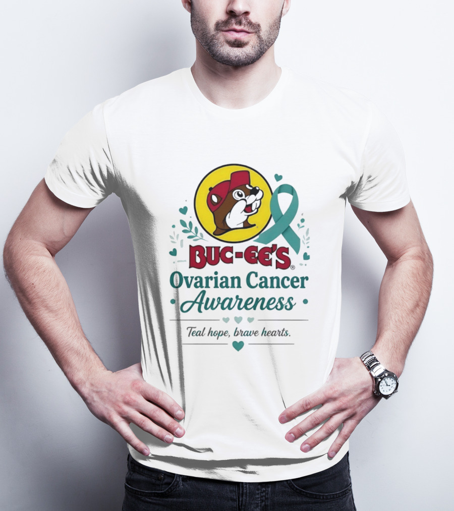 Buc Ee's Ovarian Cancer Awareness Teal Hope Brave Hearts T-Shirt