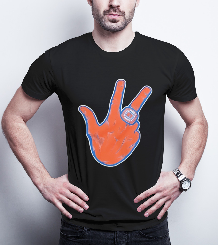 New York Knicks World Champs Victory Hand Sign With Ring NY Sports T-Shirt