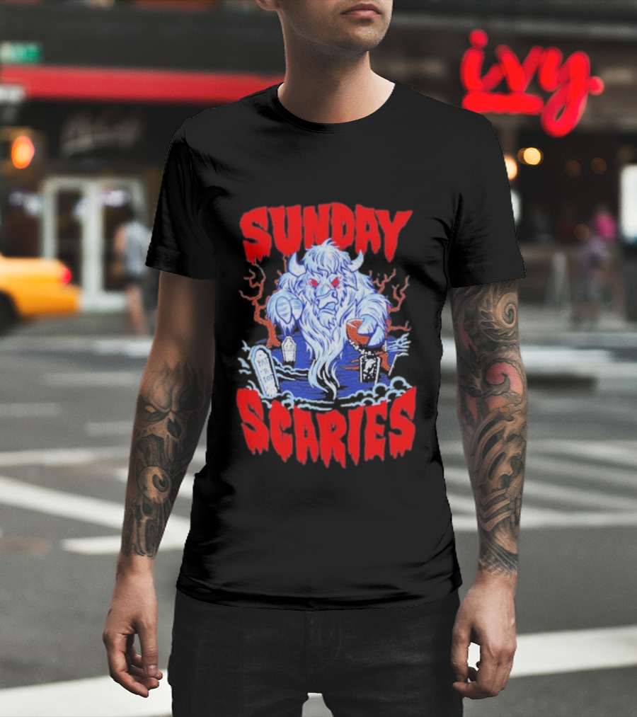 Sunday Scaries Buffalo Football Game Day Frights Lancaster Jeff Schmid T-Shirt