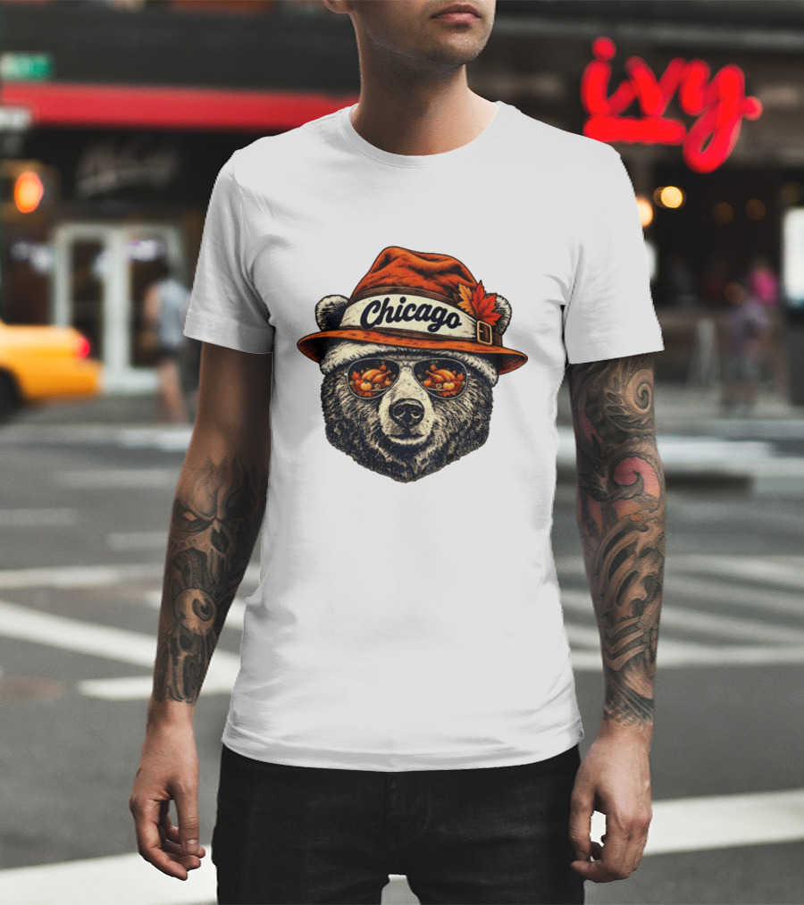 Chicago Bear Sunglasses With Thanksgiving Turkey Reflection Hat T-Shirt