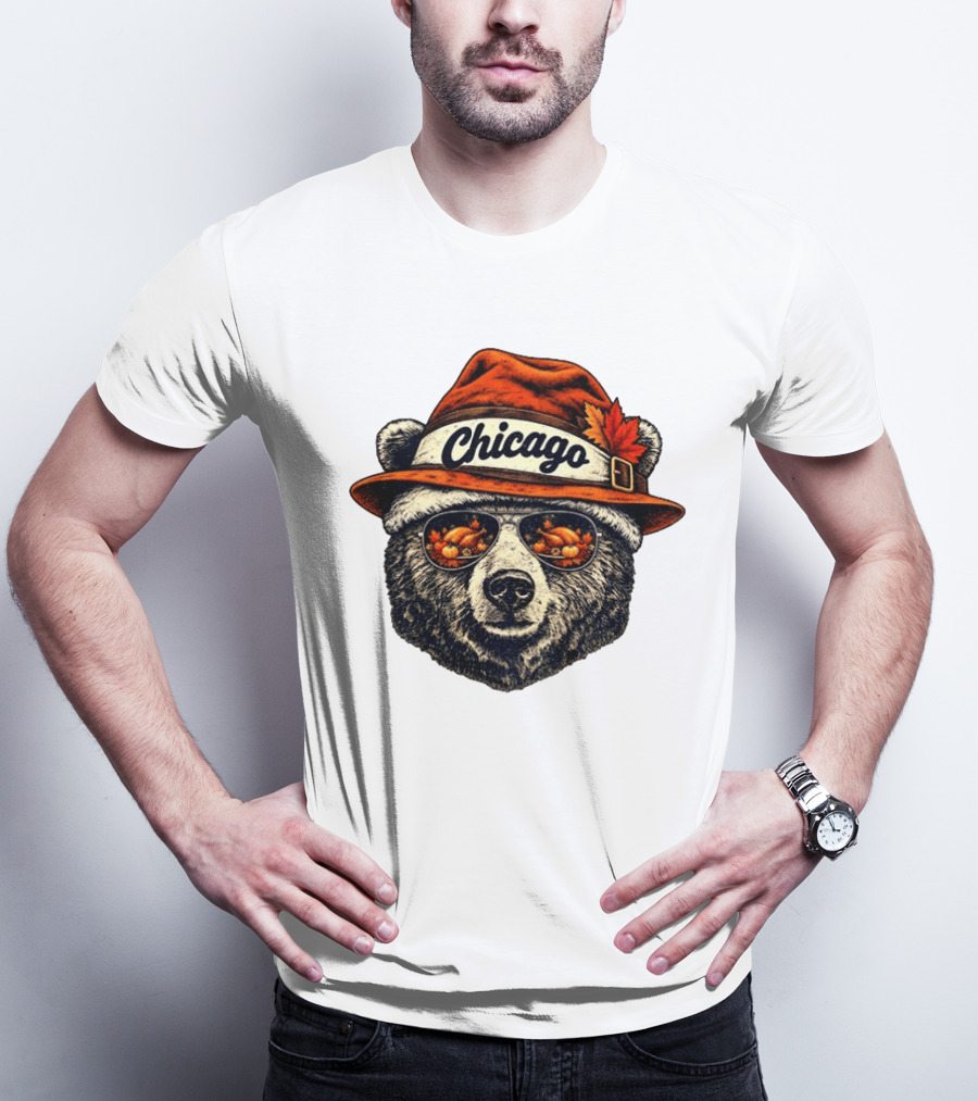 Chicago Bear Sunglasses With Thanksgiving Turkey Reflection Hat T-Shirt