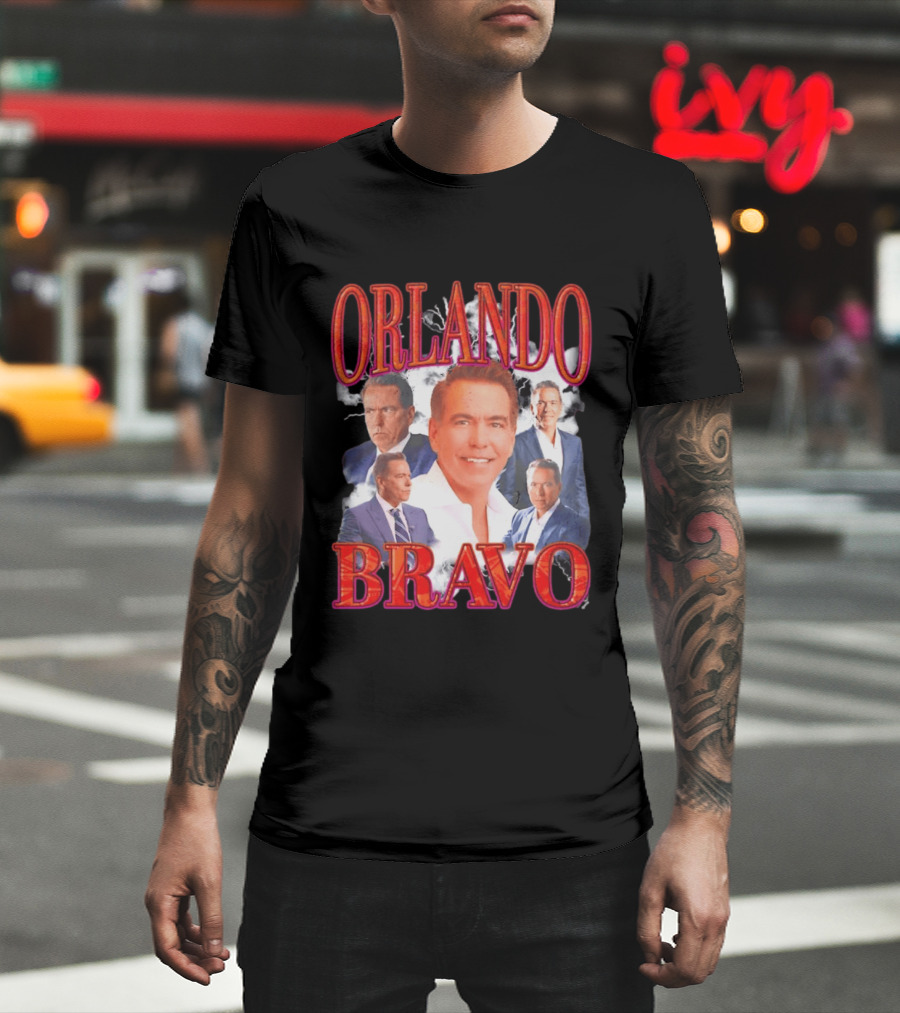 Orlando Bravo Red Text Multiple Portraits T-Shirt