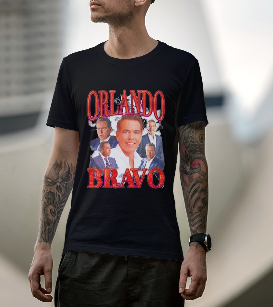 Orlando Bravo Red Text Multiple Portraits T-Shirt