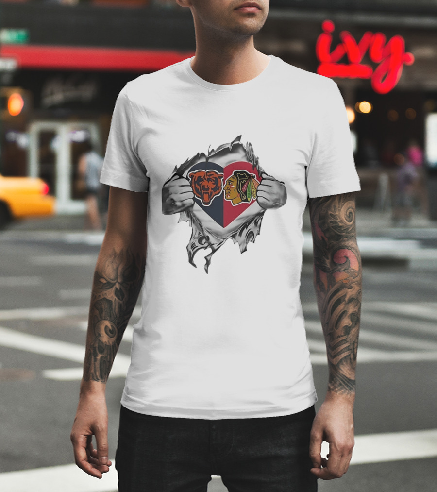 Chicago Bears Blackhawks Heart Fusion T-Shirt