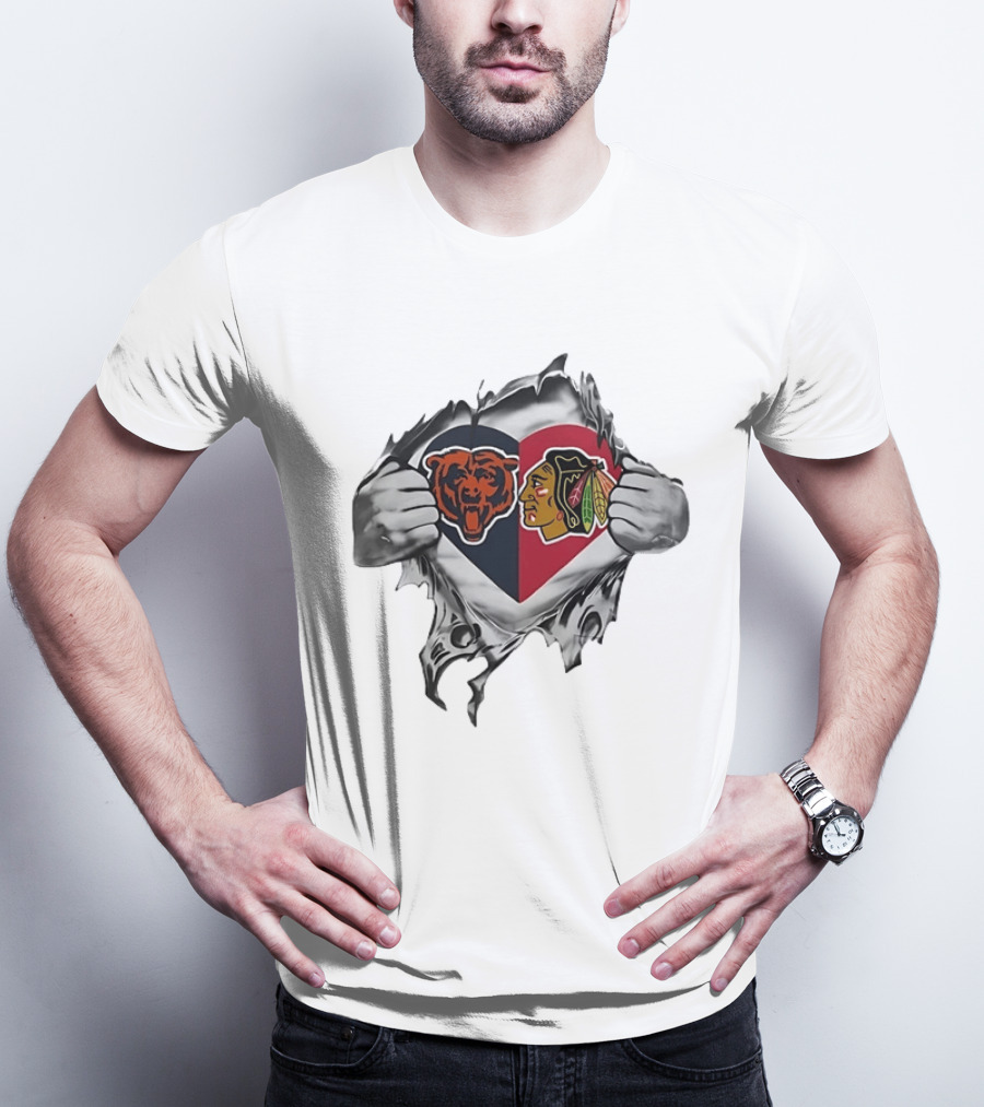 Chicago Bears Blackhawks Heart Fusion T-Shirt