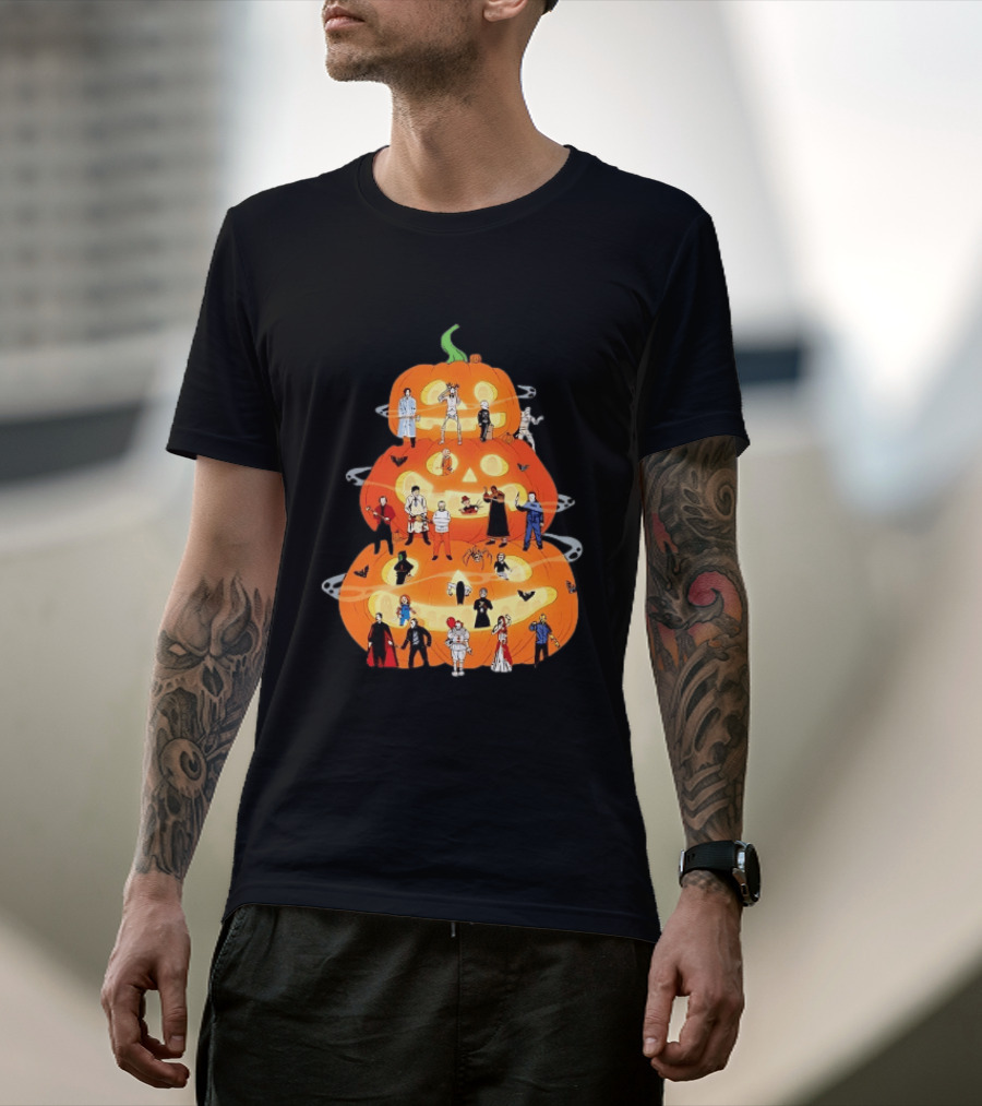 Horror Movie Icons Halloween Pumpkin Stack Villains T-Shirt
