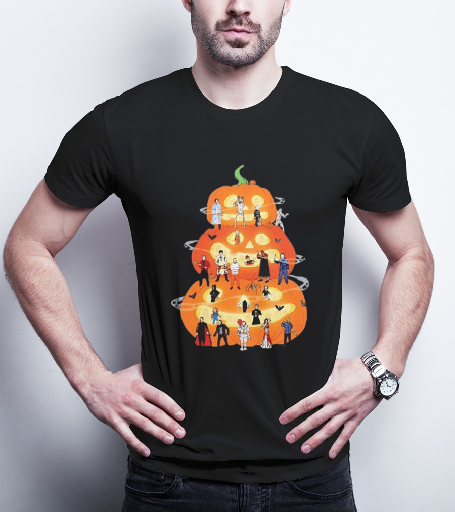 Horror Movie Icons Halloween Pumpkin Stack Villains T-Shirt