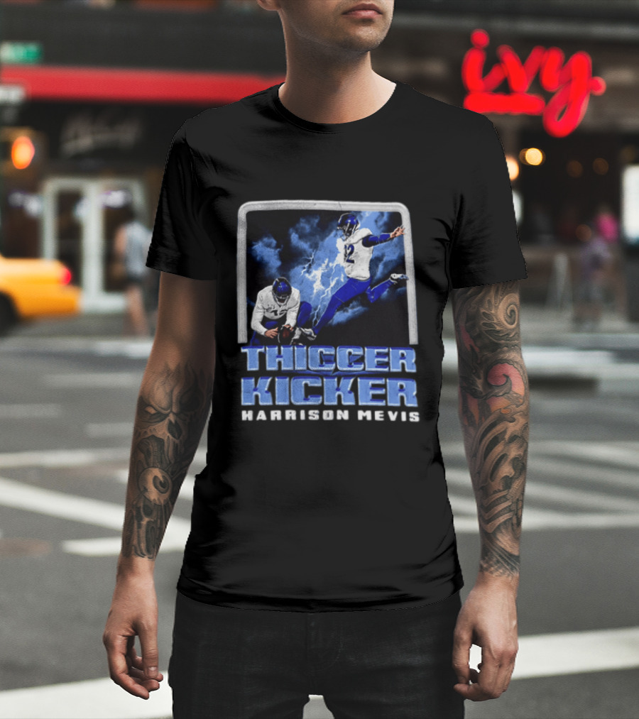 Harrison Mevis Thiccer Kicker Football Action And Lightning T-Shirt