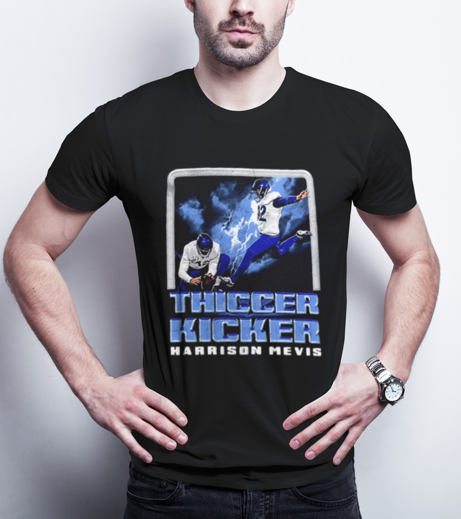 Harrison Mevis Thiccer Kicker Football Action And Lightning T-Shirt