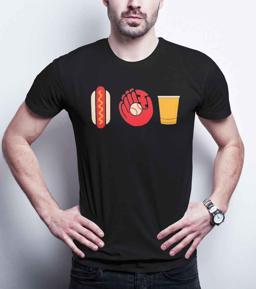 Hot Dog Baseball Glove Beer Chowlahoadz Stadium Food T-Shirt