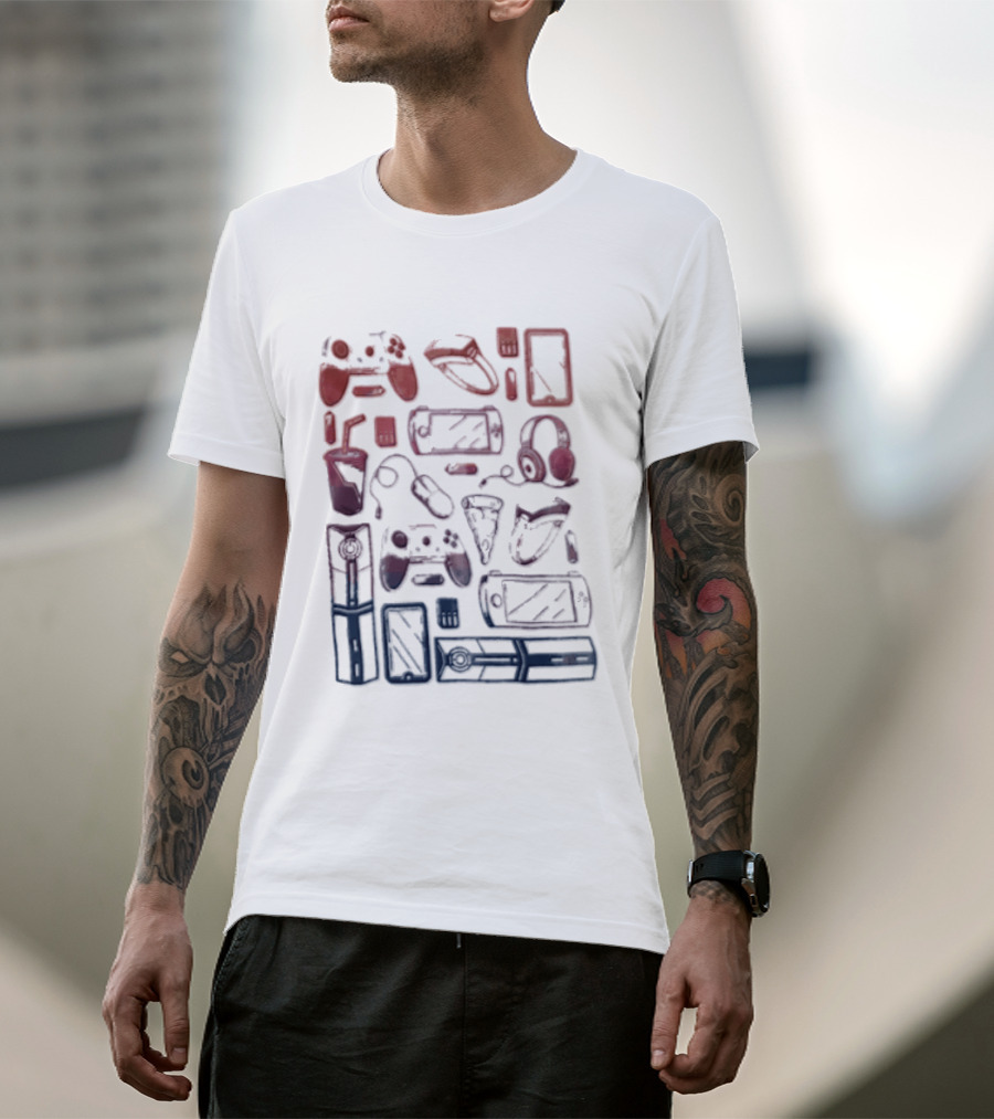 Gaming Console Controllers And Snacks Collage T-Shirt