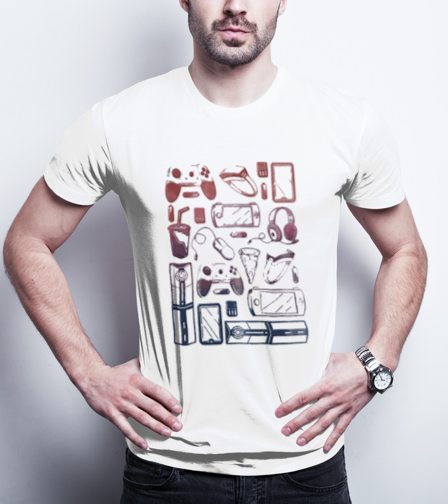 Gaming Console Controllers And Snacks Collage T-Shirt