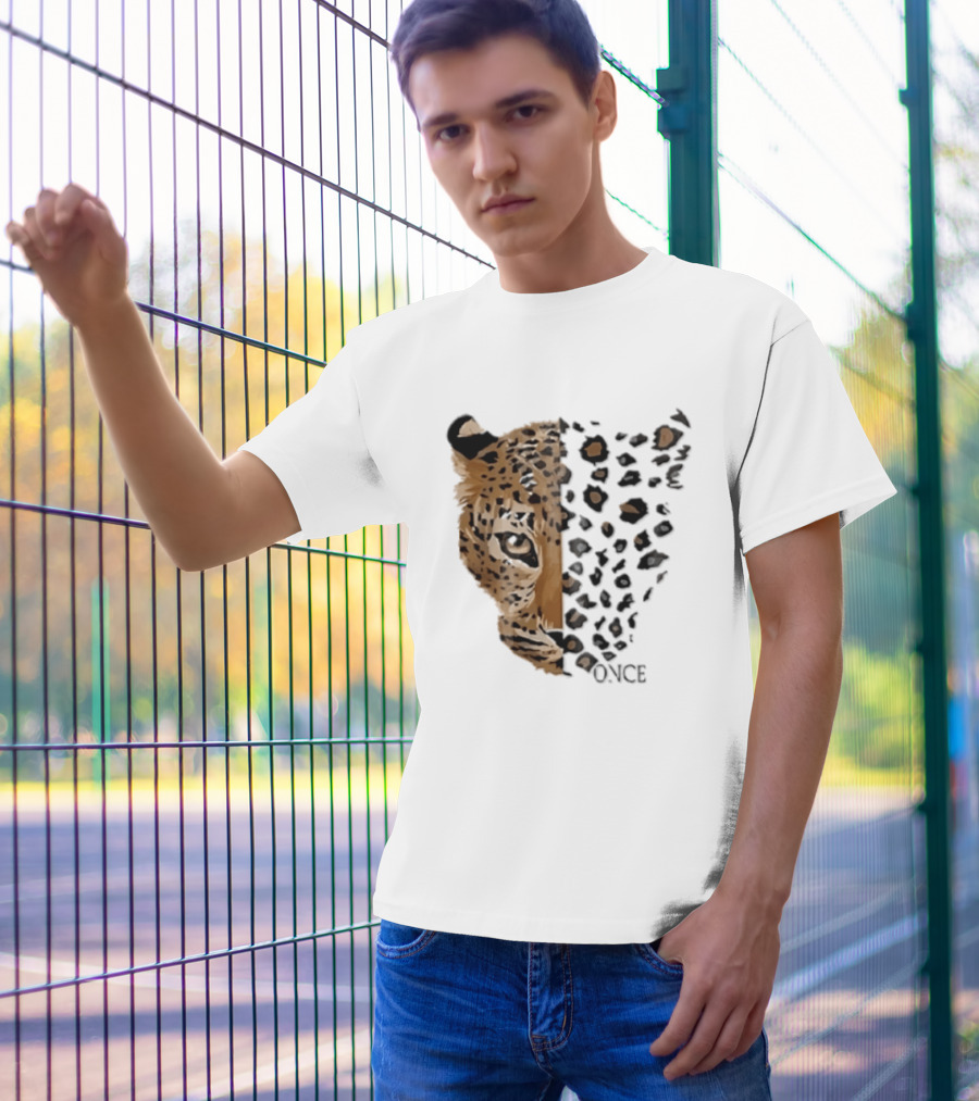 Once Leopard Face Half Animal Half Spots T-Shirt