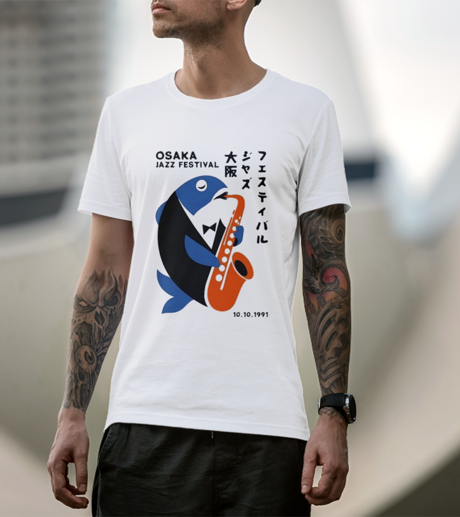 Osaka Jazz Festival 10.10.1991 Saxophone Playing Fish T-Shirt