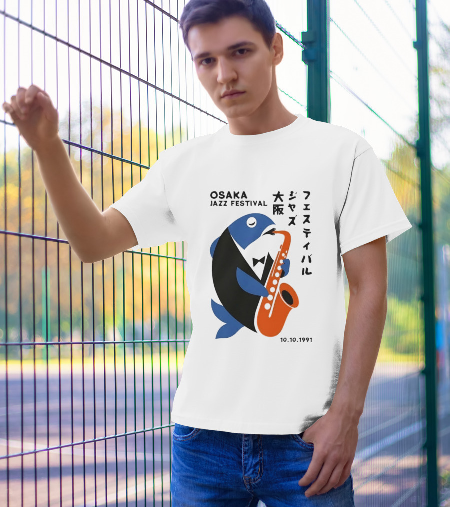 Osaka Jazz Festival 10.10.1991 Saxophone Playing Fish T-Shirt