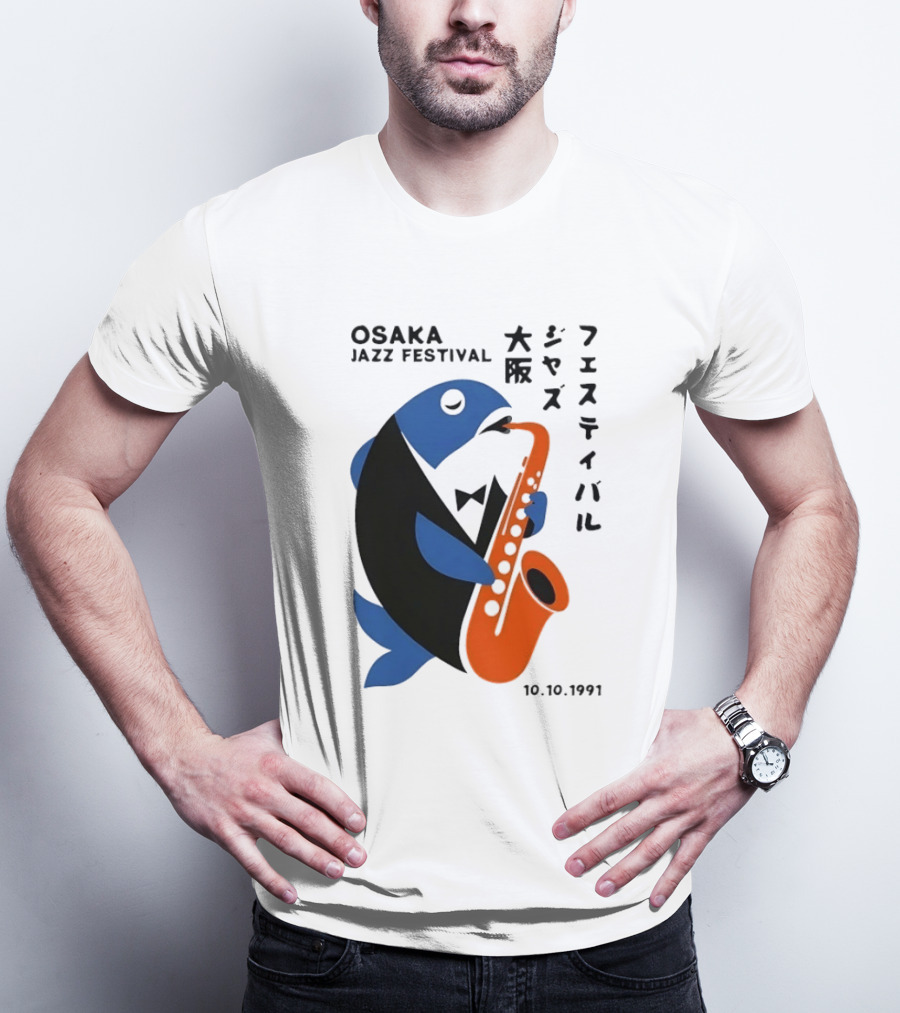 Osaka Jazz Festival 10.10.1991 Saxophone Playing Fish T-Shirt